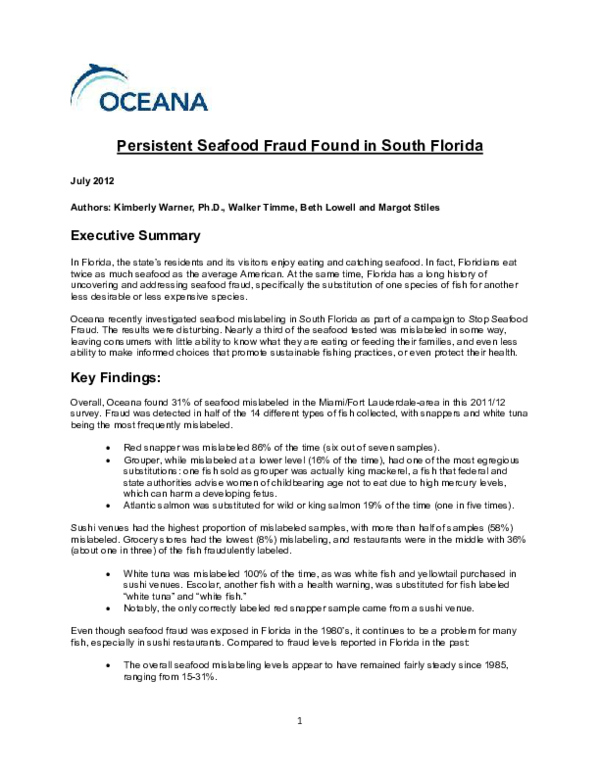 (PDF) Persistent Seafood Fraud Found in South Florida