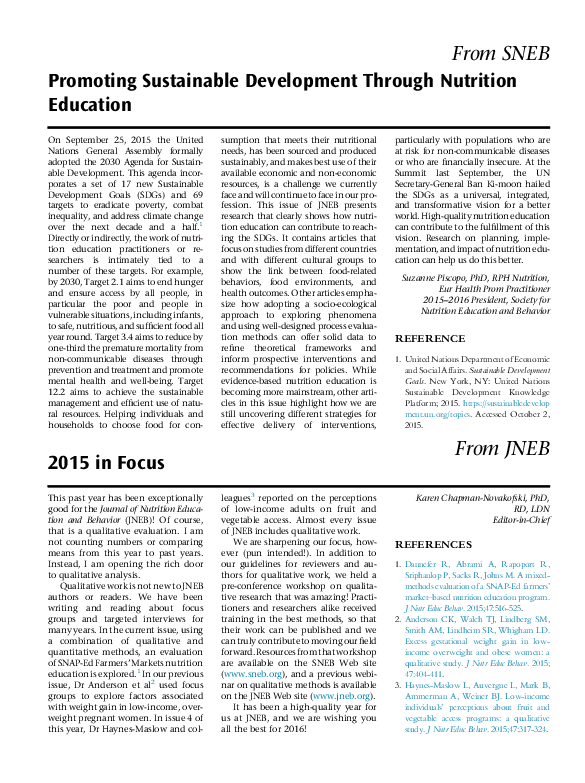 (PDF) Promoting Sustainable Development Through Nutrition Education