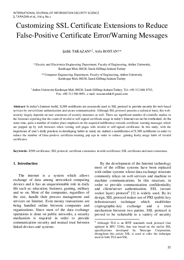 Pdf Customizing Ssl Certificate Extensions To Reduce False Positive