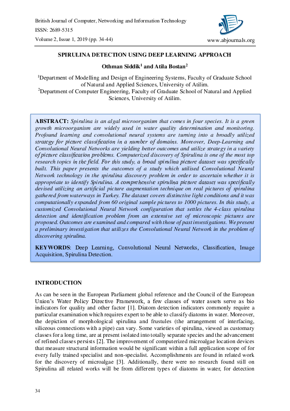 (PDF) Spirulina Detection Using Deep Learning Approach