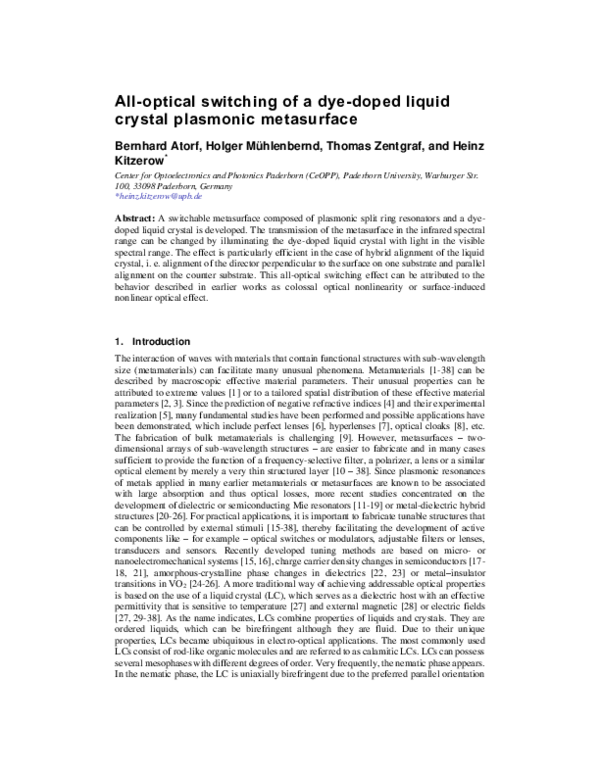 (PDF) All-optical switching of a dye-doped liquid crystal plasmonic ...
