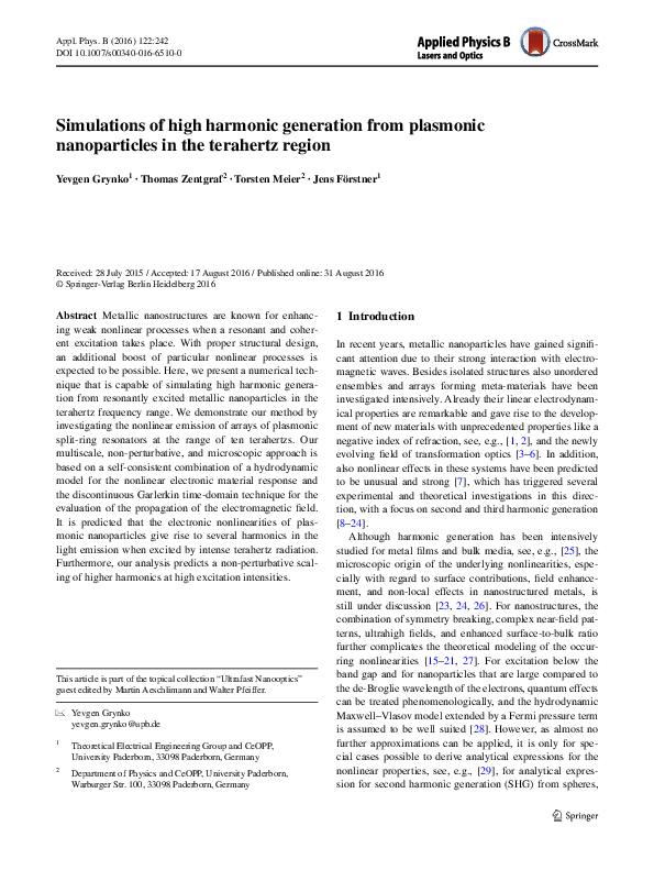 (PDF) Simulations of high harmonic generation from plasmonic ...