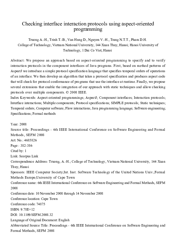 (PDF) Checking Interface Interaction Protocols Using Aspect-Oriented Programming
