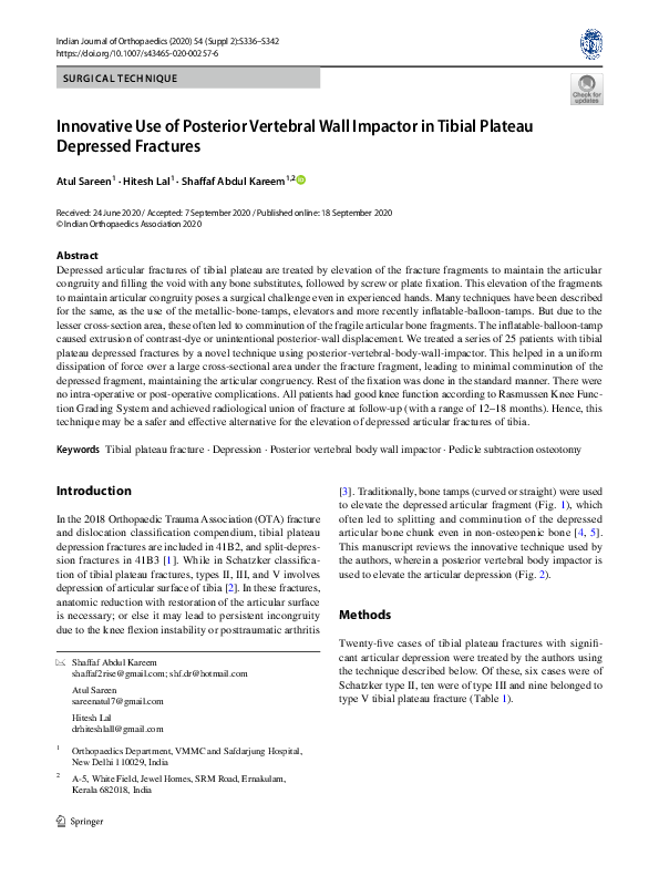 (PDF) Innovative Use of Posterior Vertebral Wall Impactor in Tibial ...