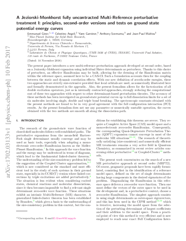 (PDF) A Jeziorski-Monkhorst fully uncontracted multi-reference ...