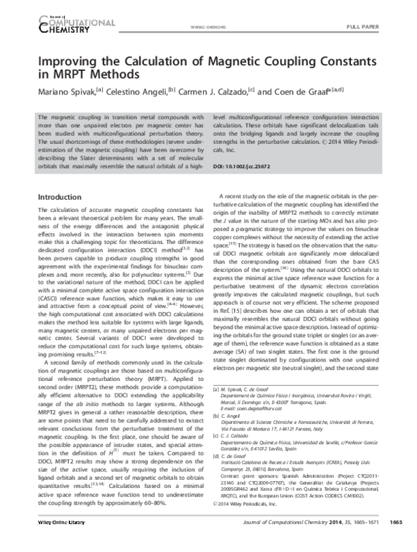 (PDF) Improving the calculation of magnetic coupling constants in MRPT methods