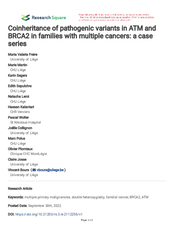 (PDF) Coinheritance of pathogenic variants in ATM and BRCA2 in families with multiple cancers: a ...