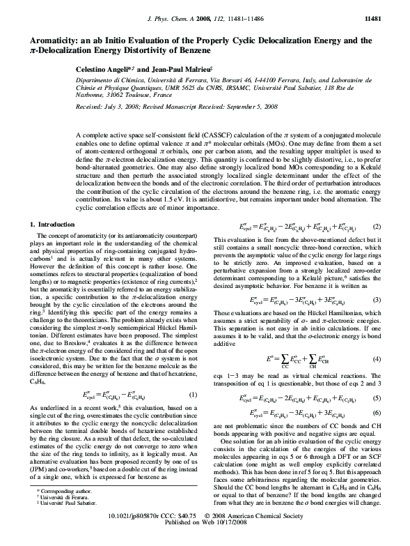 (PDF) Aromaticity: an ab Initio Evaluation of the Properly Cyclic ...