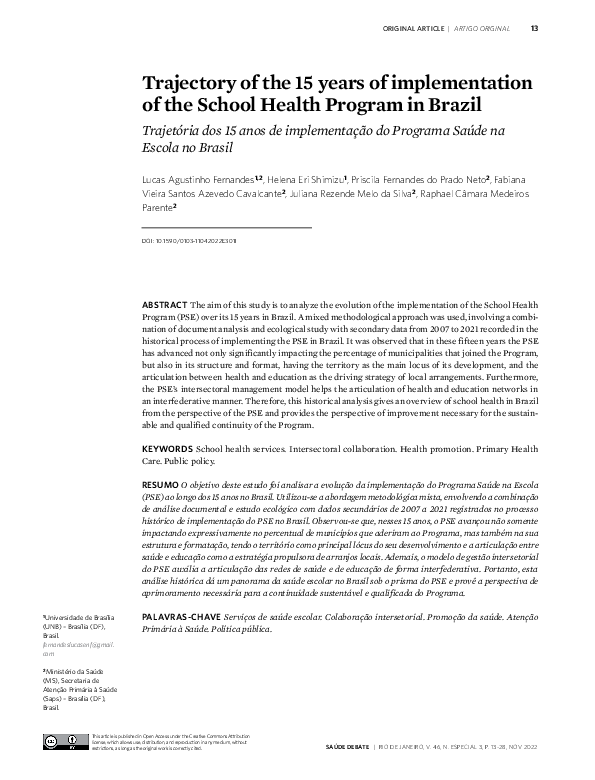 (PDF) Trajectory of the 15 years of implementation of the School Health ...