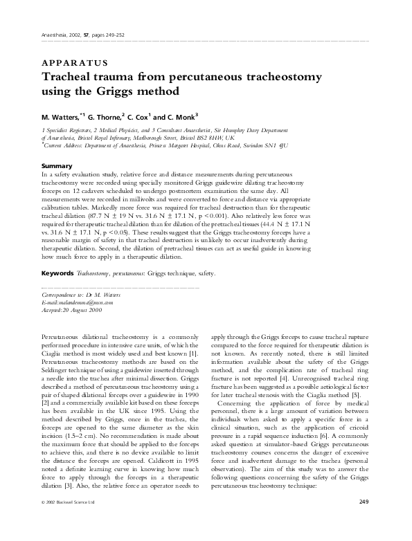 (PDF) Tracheal trauma from percutaneous tracheostomy using the Griggs ...