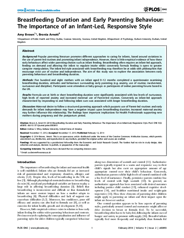 (PDF) Breastfeeding Duration and Early Parenting Behaviour: The ...