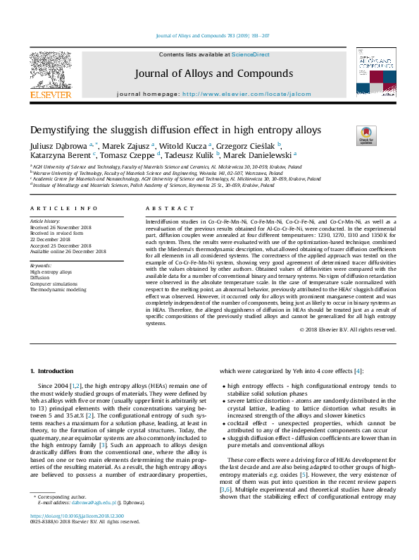 (PDF) Demystifying the sluggish diffusion effect in high entropy alloys
