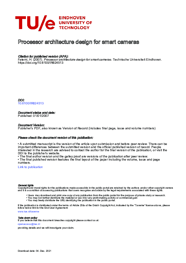 (PDF) Processor architecture design for smart cameras