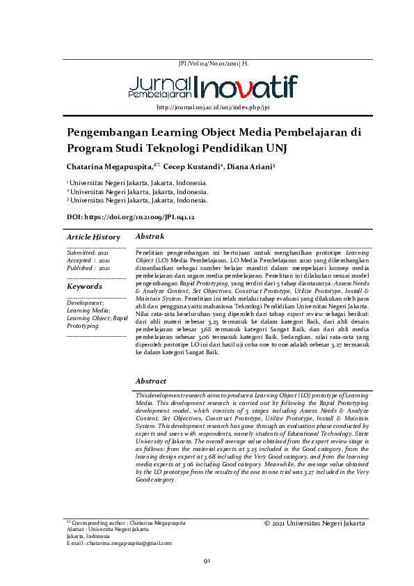 (PDF) Pengembangan Learning Object Media Pembelajaran di Program Studi Teknologi Pendidikan UNJ