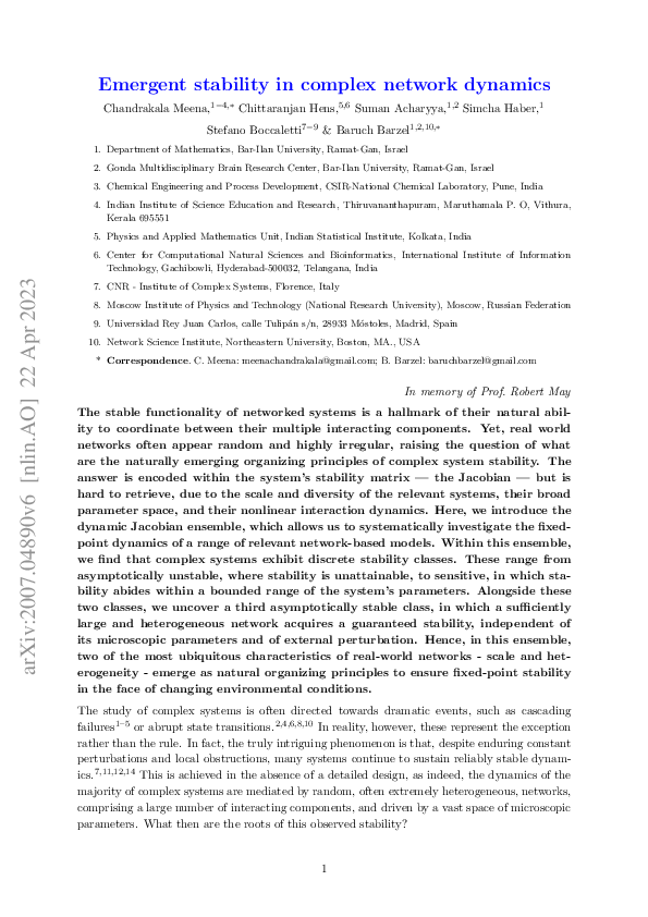 (PDF) Emergent stability in complex network dynamics