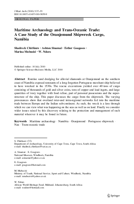 (PDF) Maritime Archaeology and Trans-Oceanic Trade: A Case Study of the ...