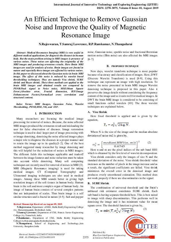 (PDF) An Efficient Technique to Remove Gaussian Noise and Improve the Quality of Magnetic ...
