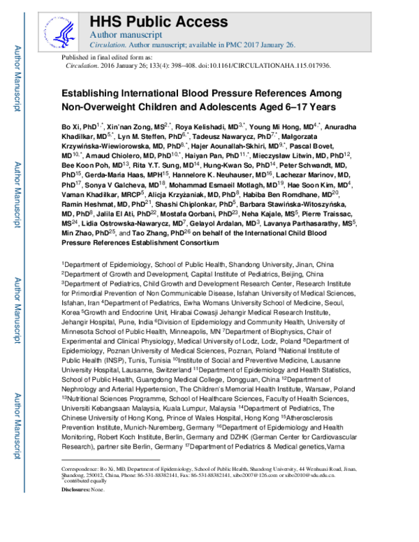 (PDF) Establishing International Blood Pressure References Among Non ...