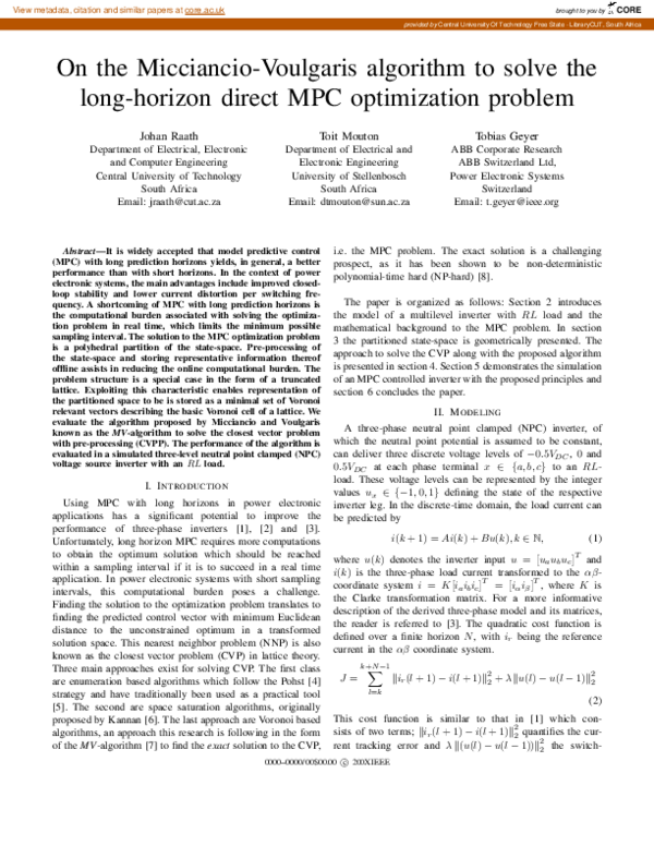 (PDF) On the micciancio-voulgaris algorithm to solve the long-horizon direct MPC optimization ...
