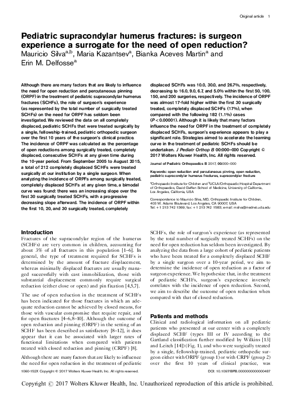(PDF) Pediatric supracondylar humerus fractures | Paul Sponseller - Academia.edu