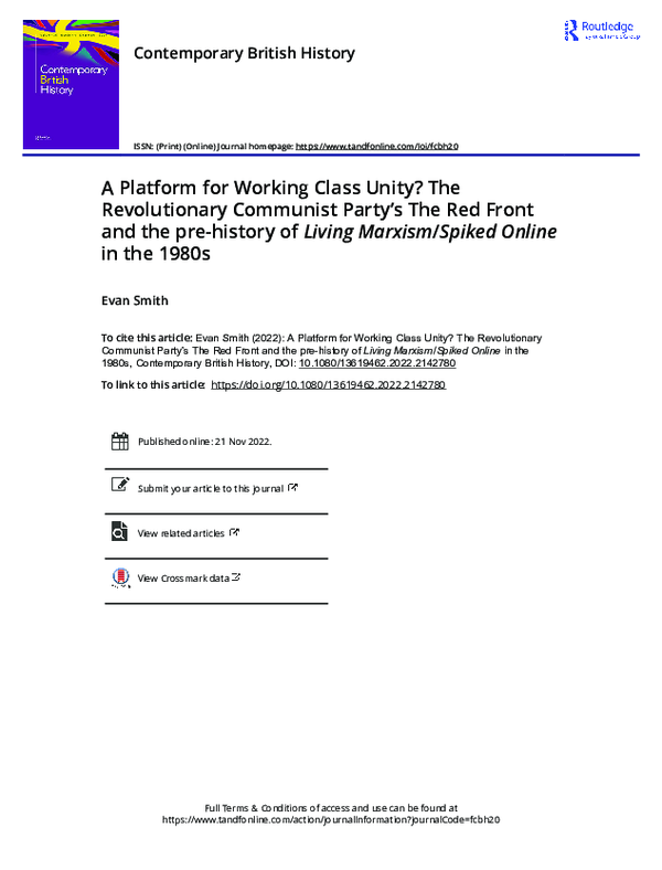 (PDF) A Platform for Working Class Unity? The Revolutionary Communist ...