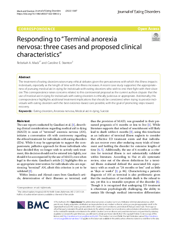 (PDF) Responding to “Terminal anorexia nervosa: three cases and ...