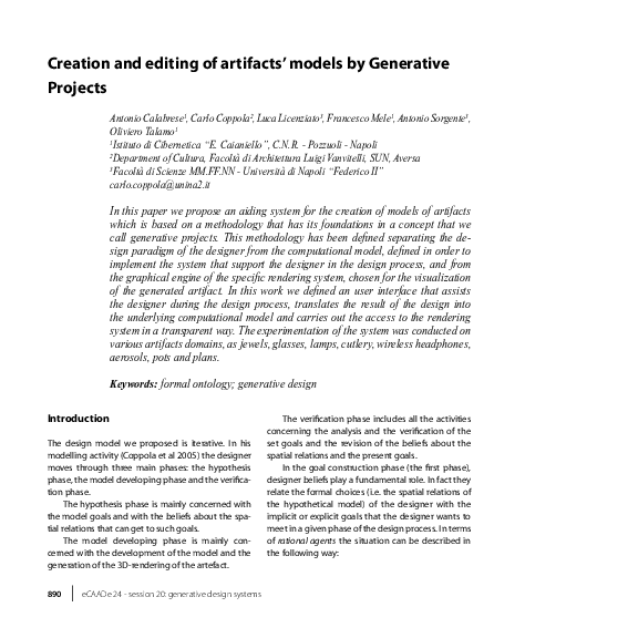 (PDF) Creation and editing of artifacts’ models by Generative Projects