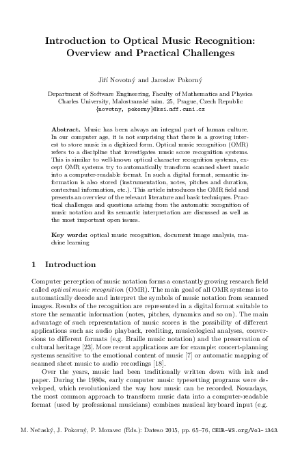 (PDF) Introduction to Optical Music Recognition: Overview and Practical ...