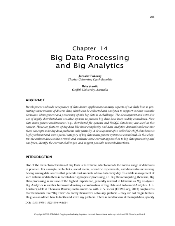 (PDF) Big Data Processing and Big Analytics