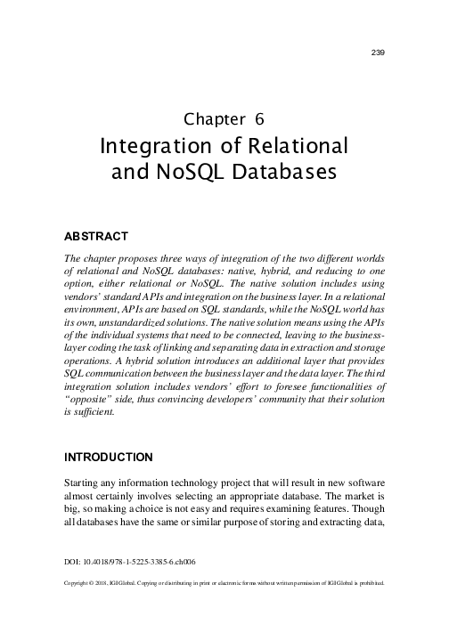 (PDF) Integration of Relational and NoSQL Databases