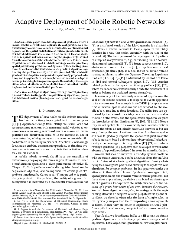 (PDF) Adaptive Deployment of Mobile Robotic Networks