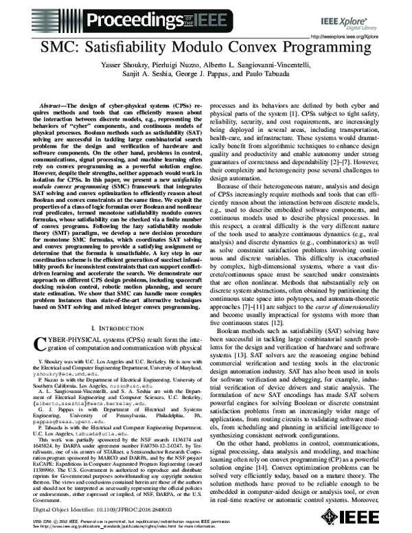 Pdf Smc Satisfiability Modulo Convex Programming George Pappas