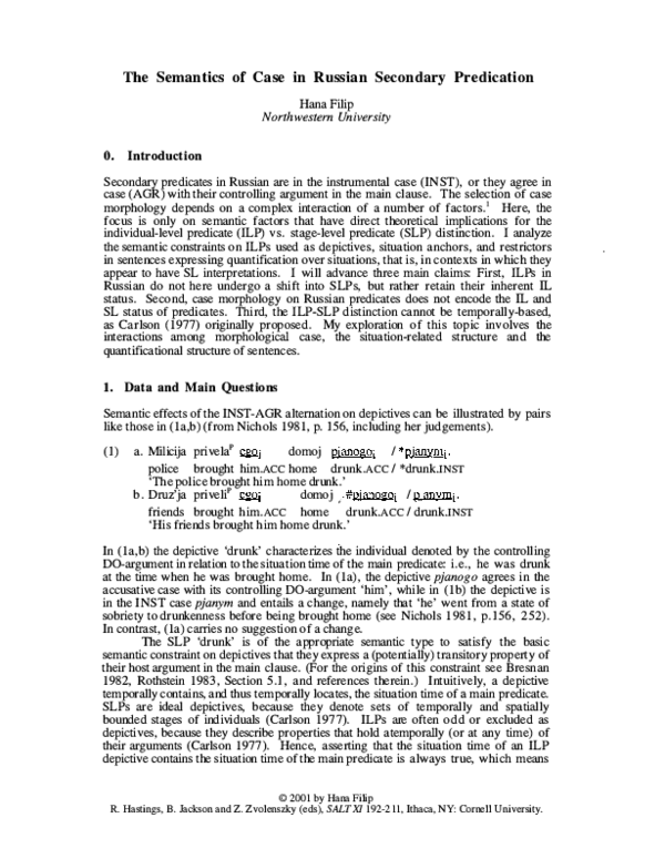 (PDF) The Semantics of Case in Secondary Predication