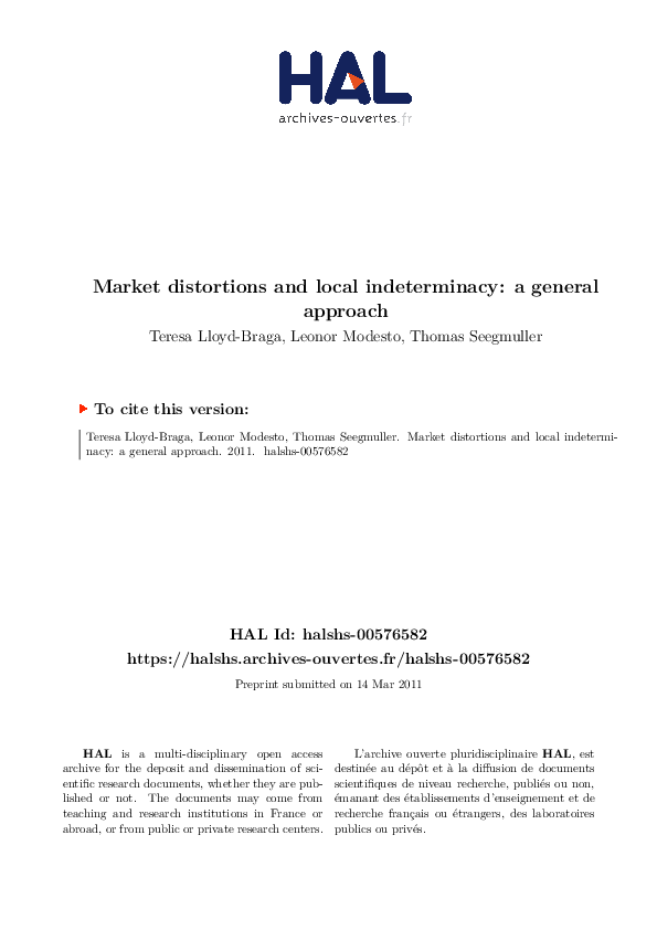 (PDF) Market distortions and local indeterminacy: A general approach ...