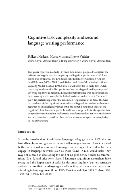 (PDF) Cognitive task complexity and second language writing performance