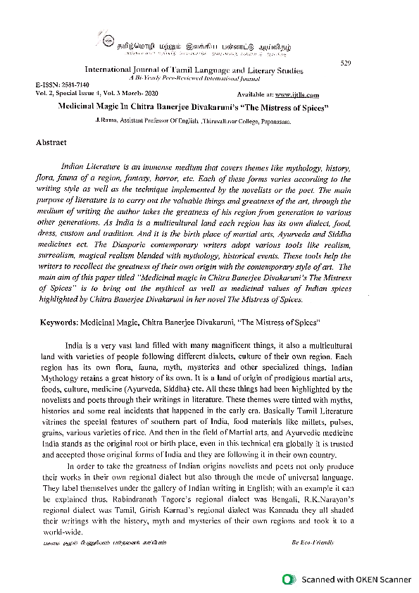 (PDF) Medicinal magic in Chitra Banerjee Divakaruni's "Mistress if Spices"