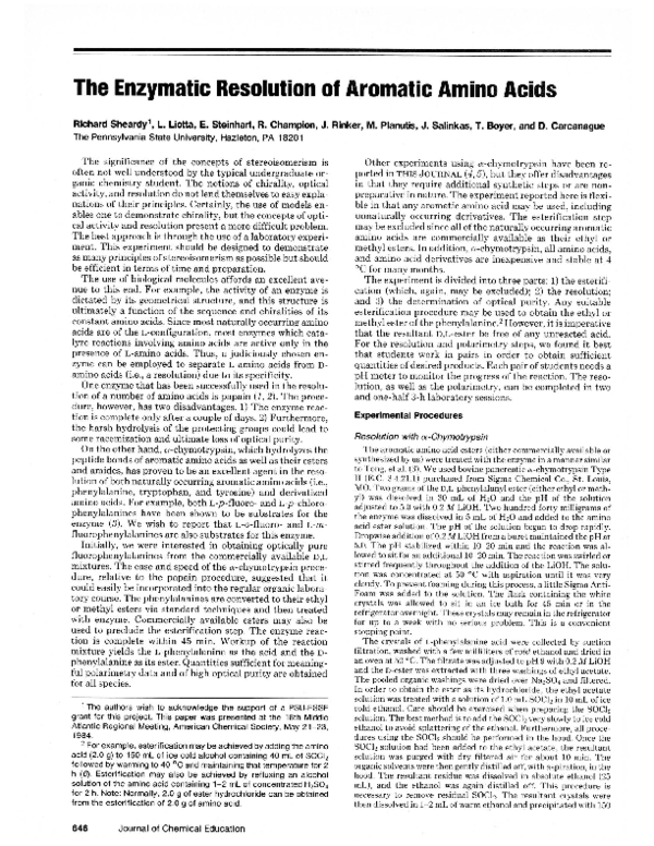 (PDF) The enzymatic resolution of aromatic amino acids