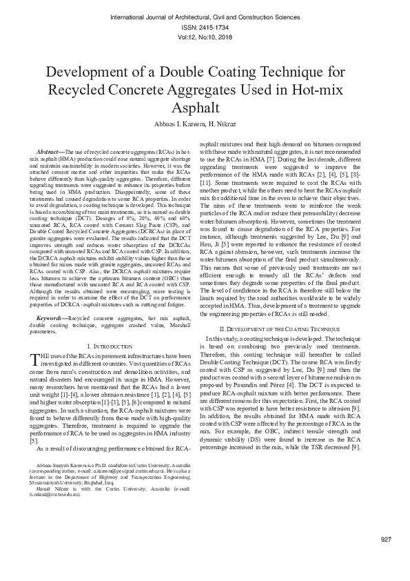 (PDF) Development of a Double Coating Technique for Recycled Concrete ...