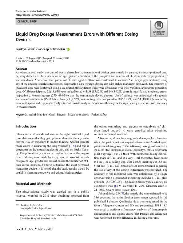 (PDF) Liquid Drug Dosage Measurement Errors with Different Dosing Devices