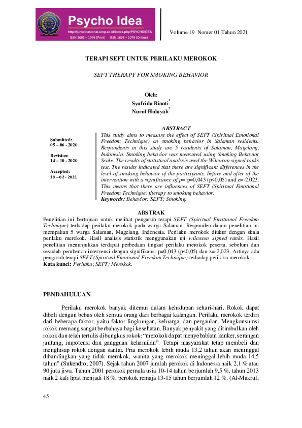 (PDF) Terapi Seft Untuk Perilaku Merokok