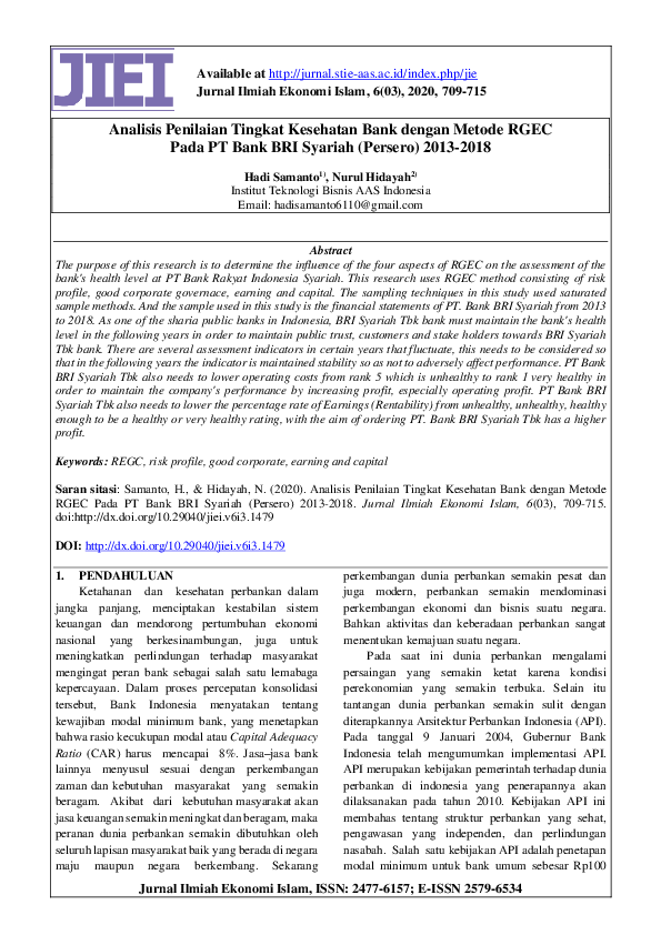 (PDF) Analisis Penilaian Tingkat Kesehatan Bank dengan Metode RGEC Pada PT Bank BRI Syariah ...