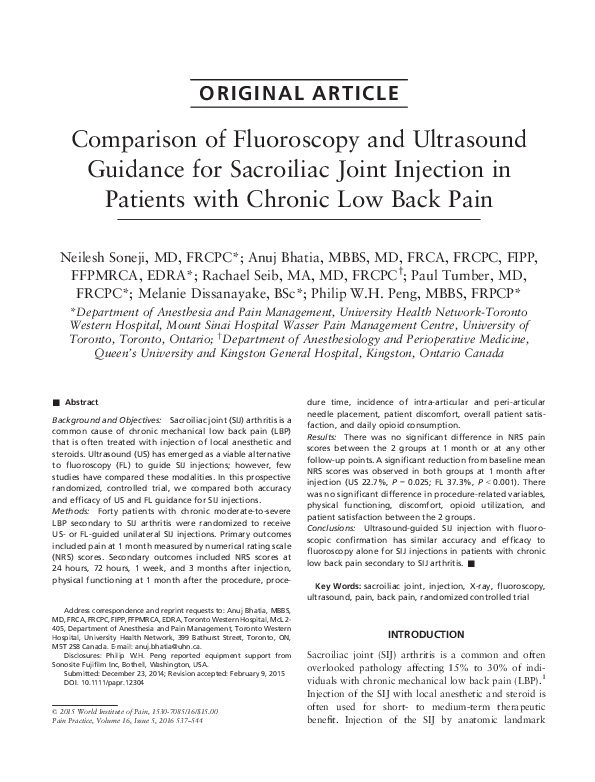 (PDF) Comparison of Fluoroscopy and Ultrasound Guidance for Sacroiliac ...
