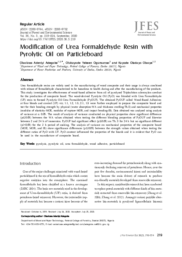 (PDF) Modification of Urea Formaldehyde Resin with Pyrolytic Oil on ...