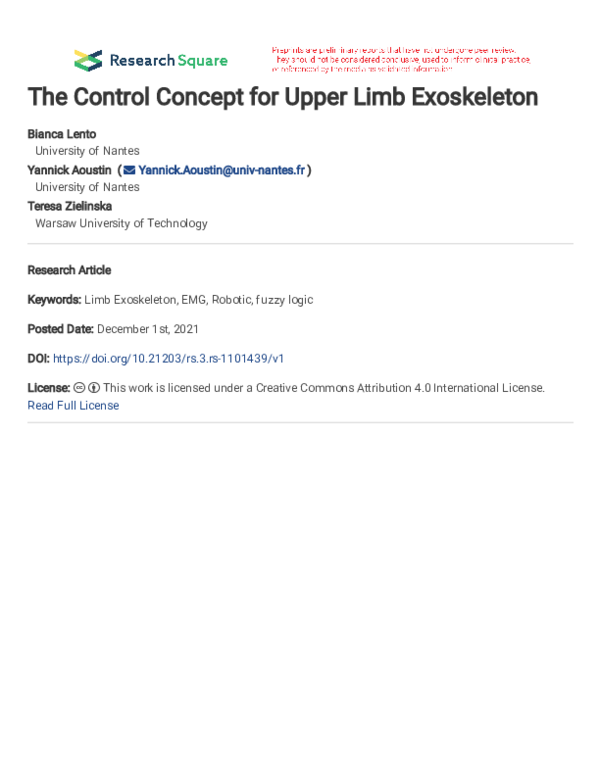 (PDF) The Control Concept for Upper Limb Exoskeleton