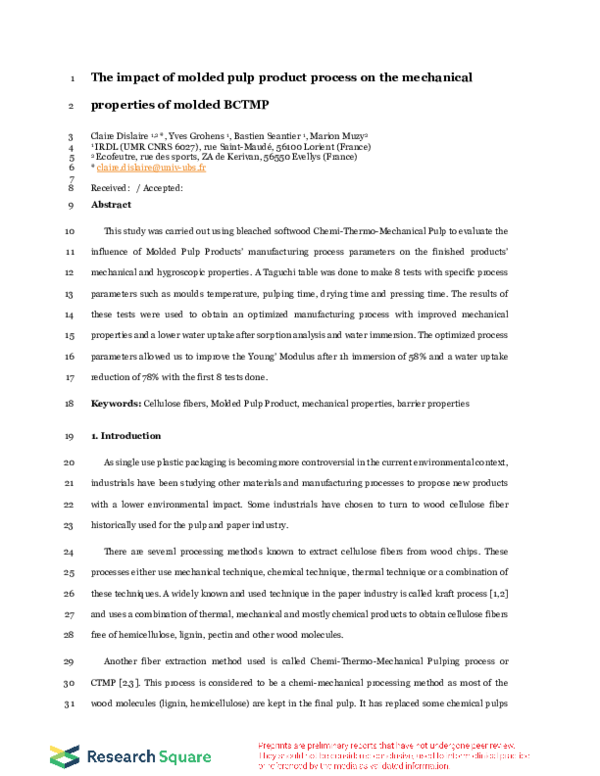 (PDF) The impact of molded pulp product process on the mechanical ...
