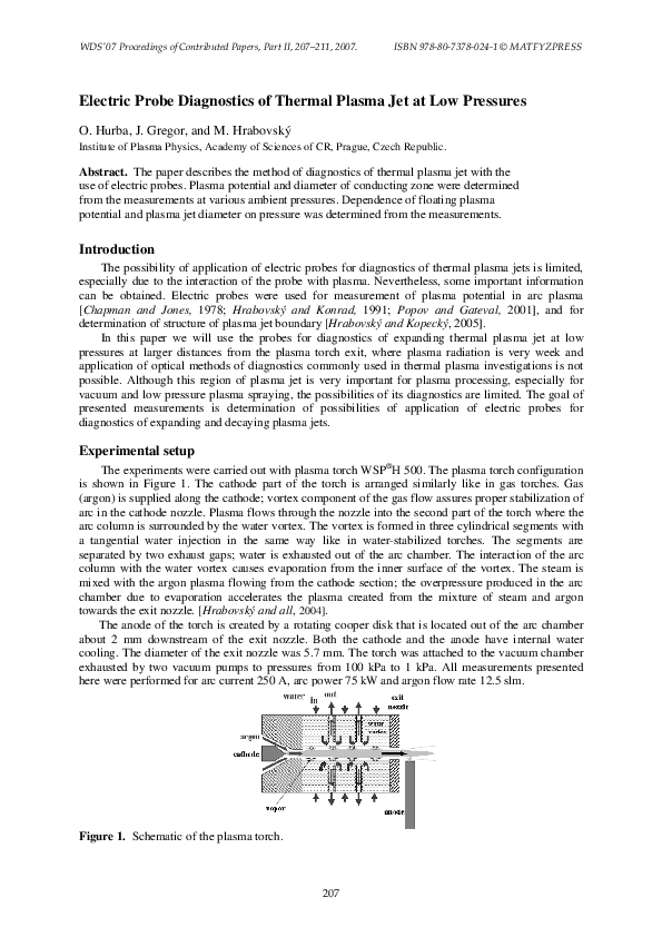 (PDF) Electric Probe Diagnostics of Thermal Plasma Jet at Low Pressures