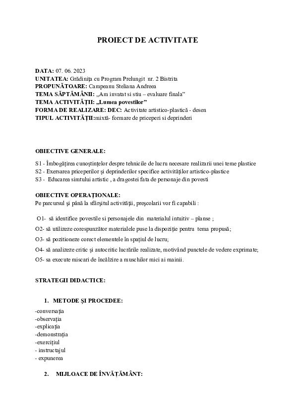 (DOC) PROIECT DE ACTIVITATE - DESEN..