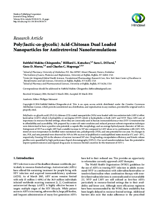 (PDF) Poly(lactic-co-glycolic) Acid-Chitosan Dual Loaded Nanoparticles for Antiretroviral ...