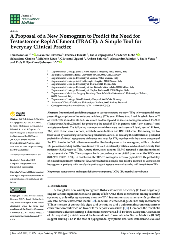 (PDF) A Proposal of a New Nomogram to Predict the Need for Testosterone ...