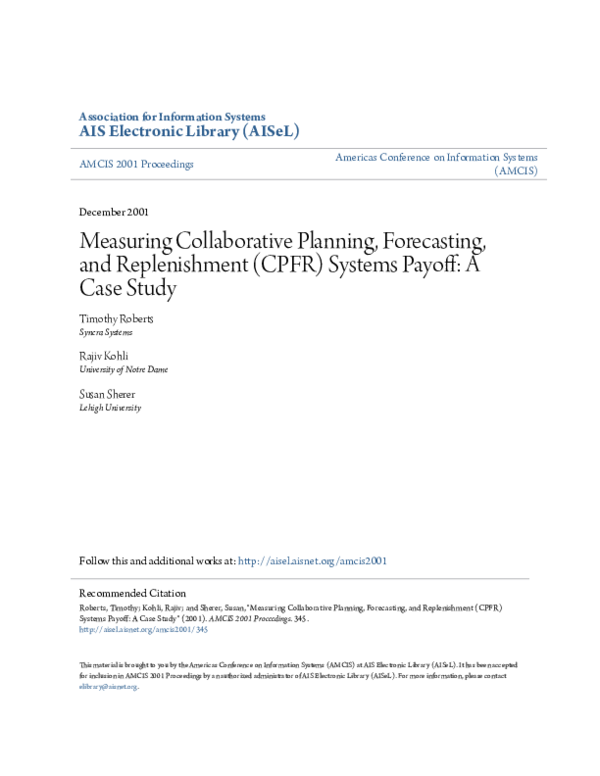 (PDF) MEASURING COLLABORATIVE PLANNING, FORECASTING, AND REPLENISHMENT ...